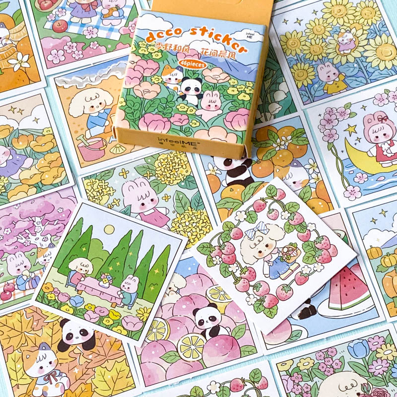 PANDA & FRIENDS Square Sticker Flakes Box of 46- Fruits & Flowers – The ...