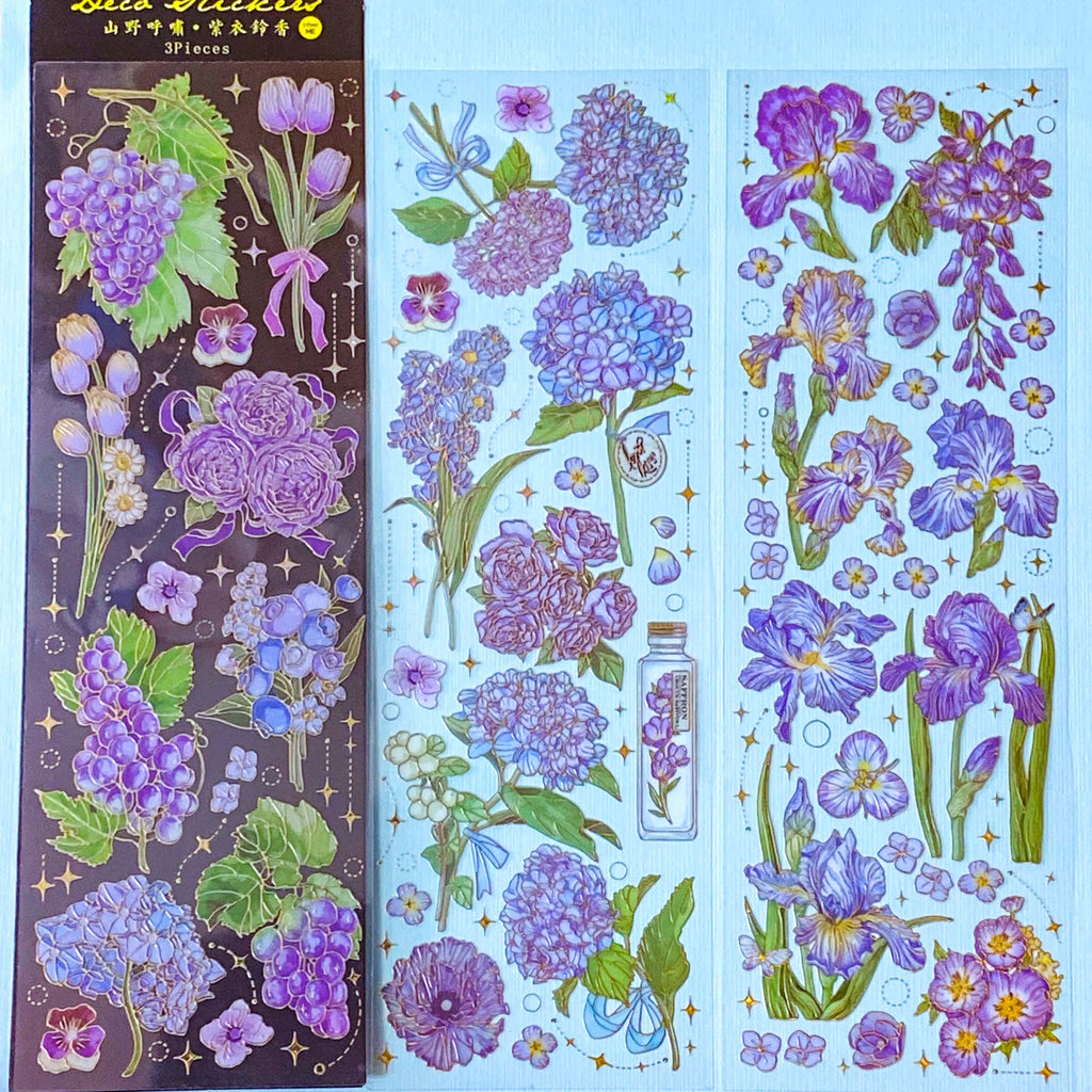 LEAVES & FLOWERS Holo Foil Clear Plastic Stickers - PURPLE PACK – The ...