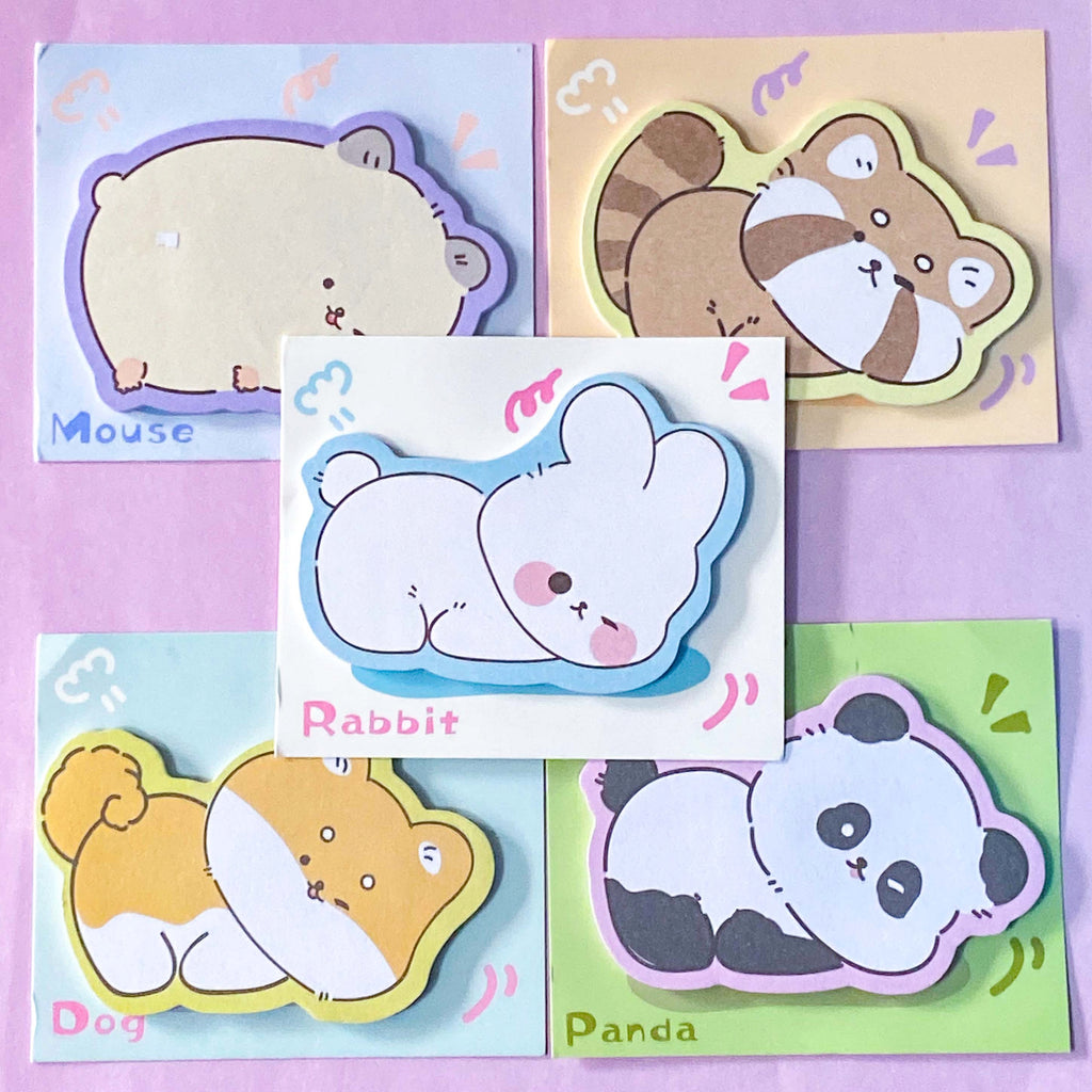CUDDLY ANIMAL Sticky MEMO 30 Sheets- MOUSE PANDA RACCOON DOG RABBIT ...