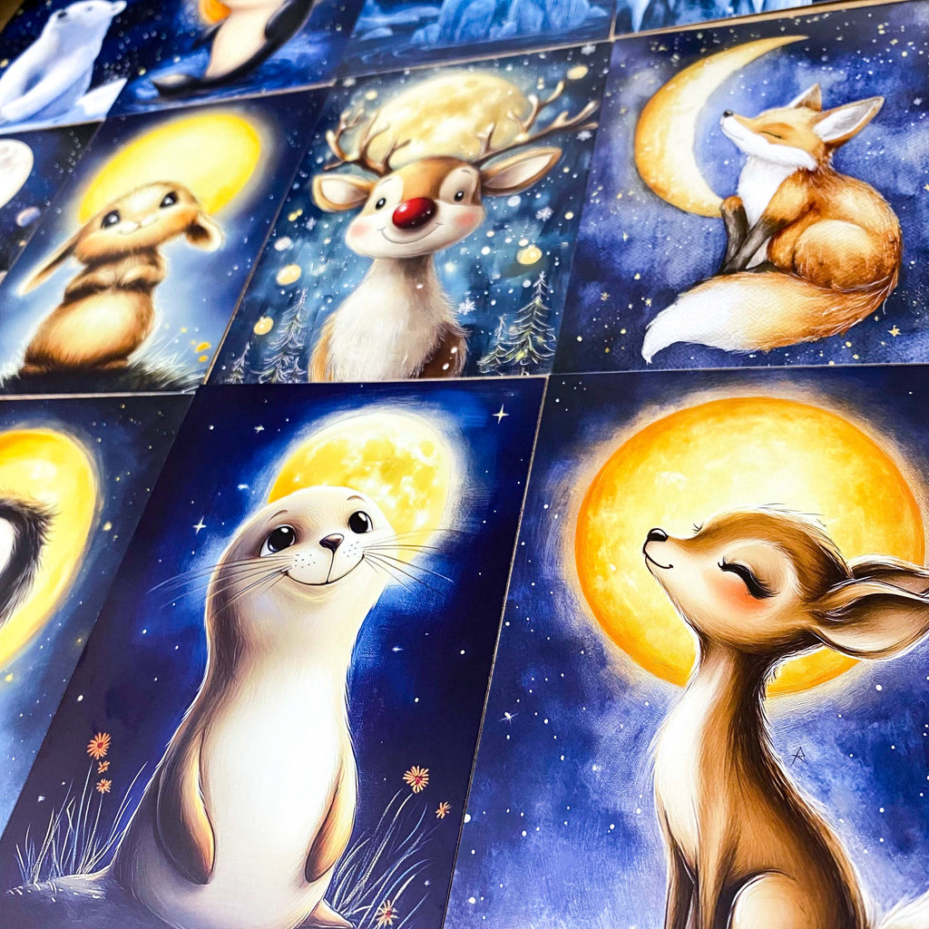 MOONLIT WINTER ANIMALS- Snowy Postcards & Stamp Stickers – The Kawaii ...