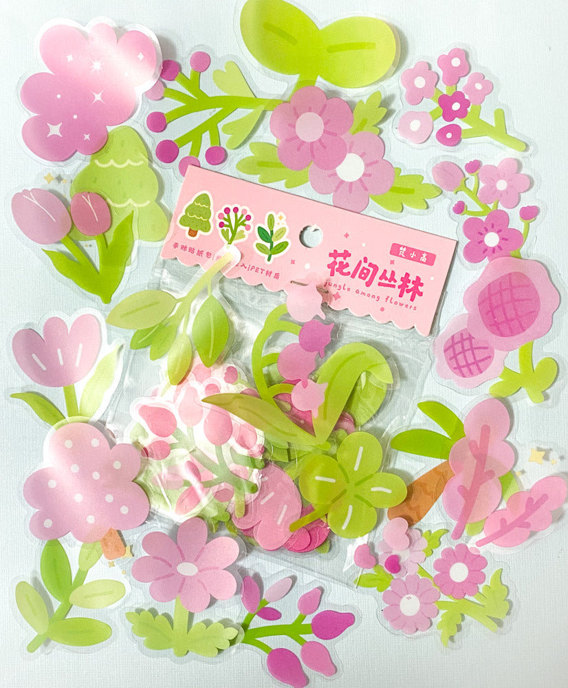 PINK BLOSSOMS Pack of 40 Clear Sticker Flakes – The Kawaii Squirrel