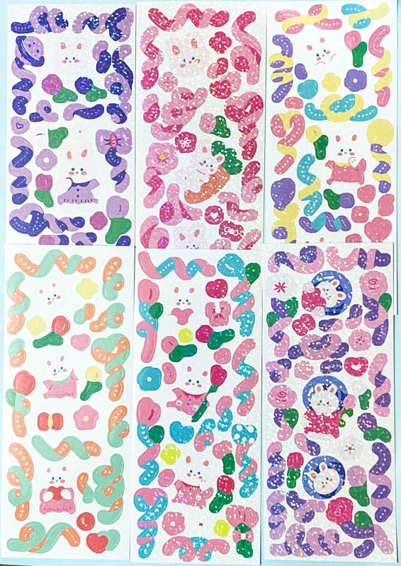 Last few- just 50p! HALF PRICE GLITTERY BUNNY & flowers Holo Stickers ...